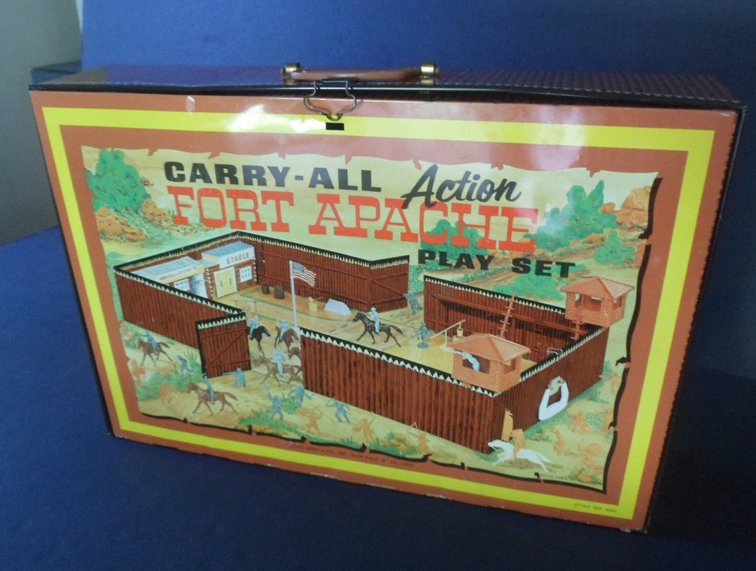Vintage 1960's Louis Marx Carry-all Action Metal Fort Apache Play Set ...