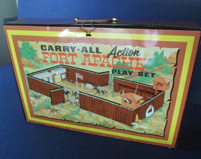 Vintage 1960's Louis Marx Carry-all Action Metal Fort Apache Play Set ...