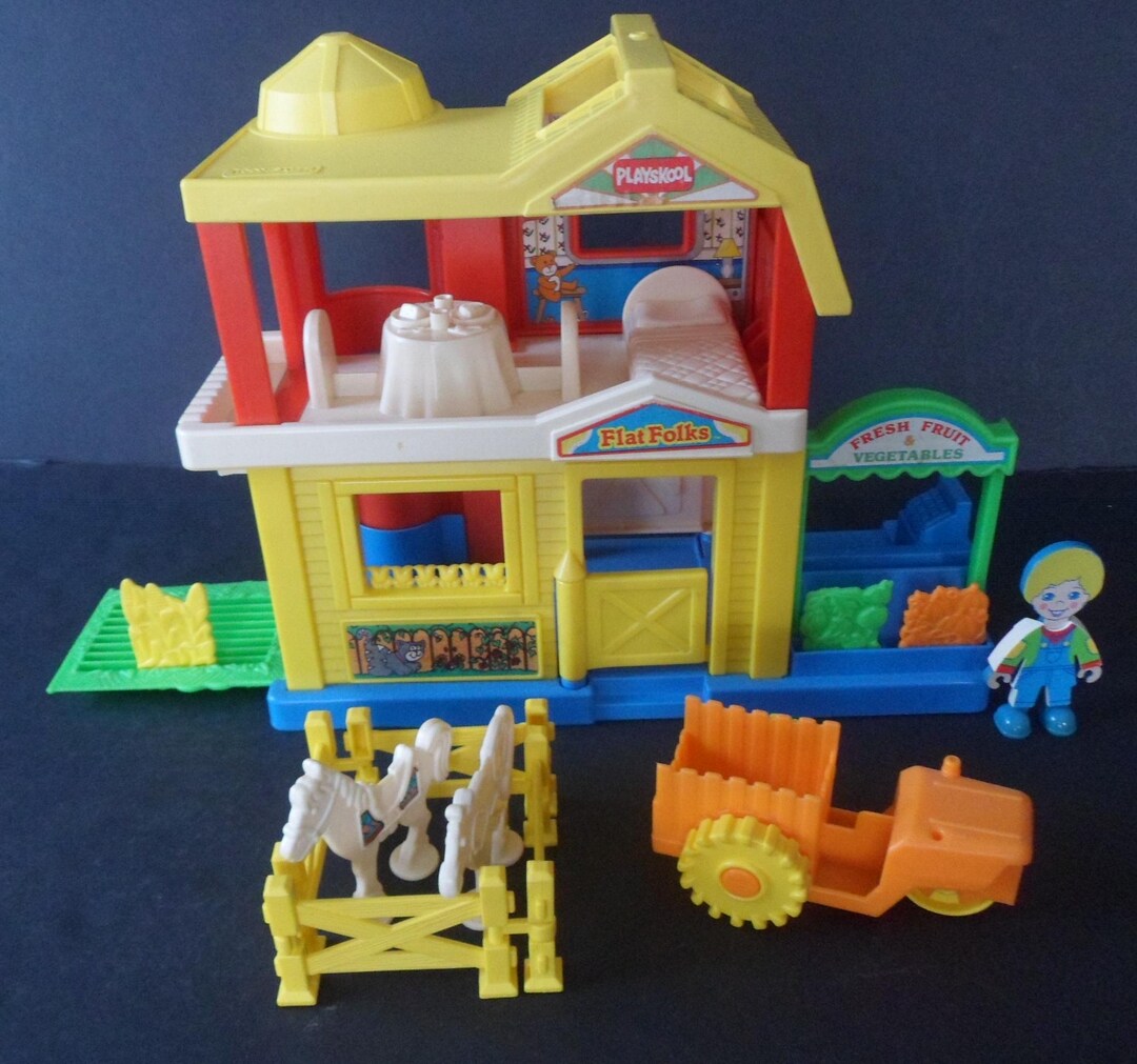 Vintage 1990 Playskool Flat Folks Farm Play Set With Accessories - Etsy
