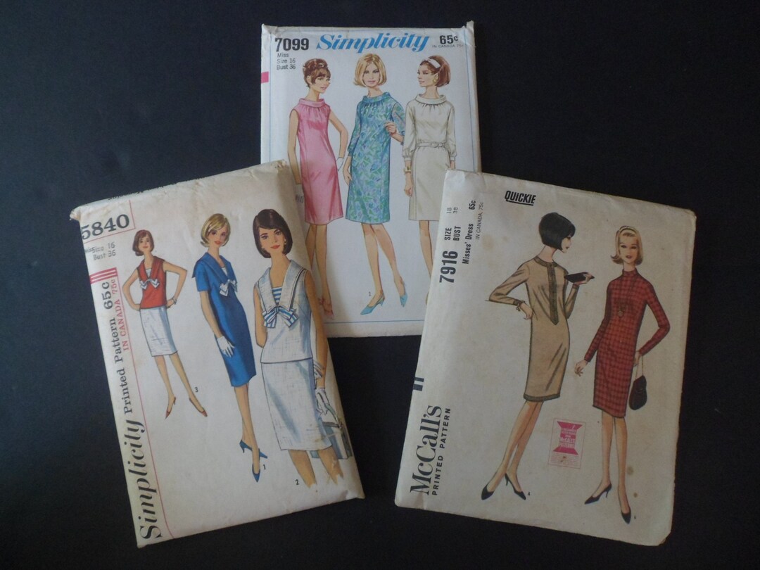 Vintage Lot of 3 1960's Sewing Patterns Mccall's 7916, Simplicity 5840 ...