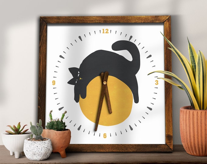 CAT WALL CLOCK, Clock Quiet, Desk Clock for Decor, Wooden Clock Table ...