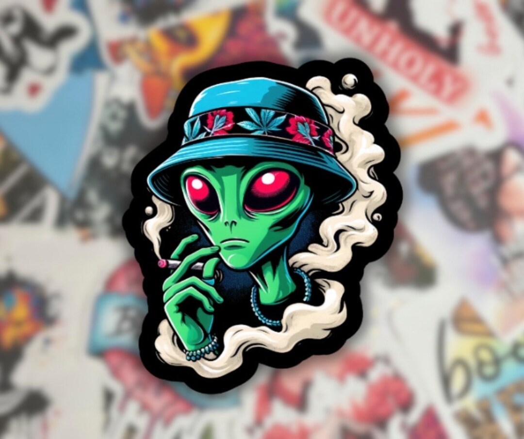 Alien Weed Sticker Alien Humor Weed Alien Smoking Sticker - Etsy