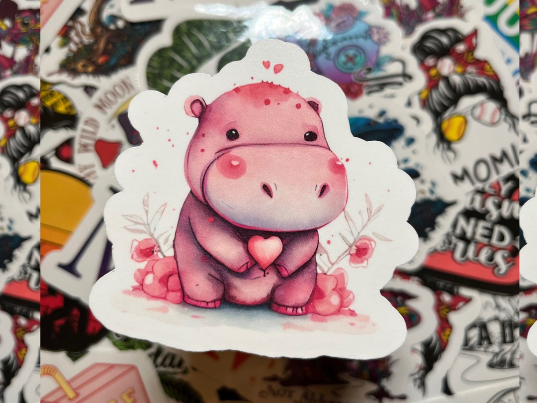 Pink Baby Hippo Sticker | Hippo Love Sticker | Hippo Sticker - Etsy