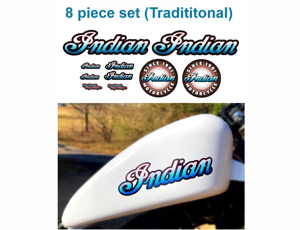 Indian Script Motorcycle Vinyl Decal Logo Tank Set 8 Piece | Etsy