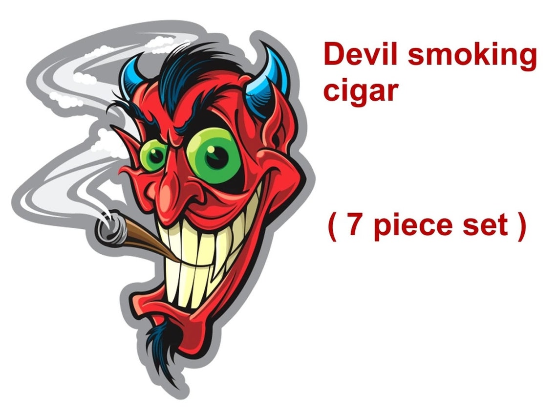 Devil Smoking Cigar, Motorcycle Tank Fender Fork Vinyl Decals (7 Piece ...
