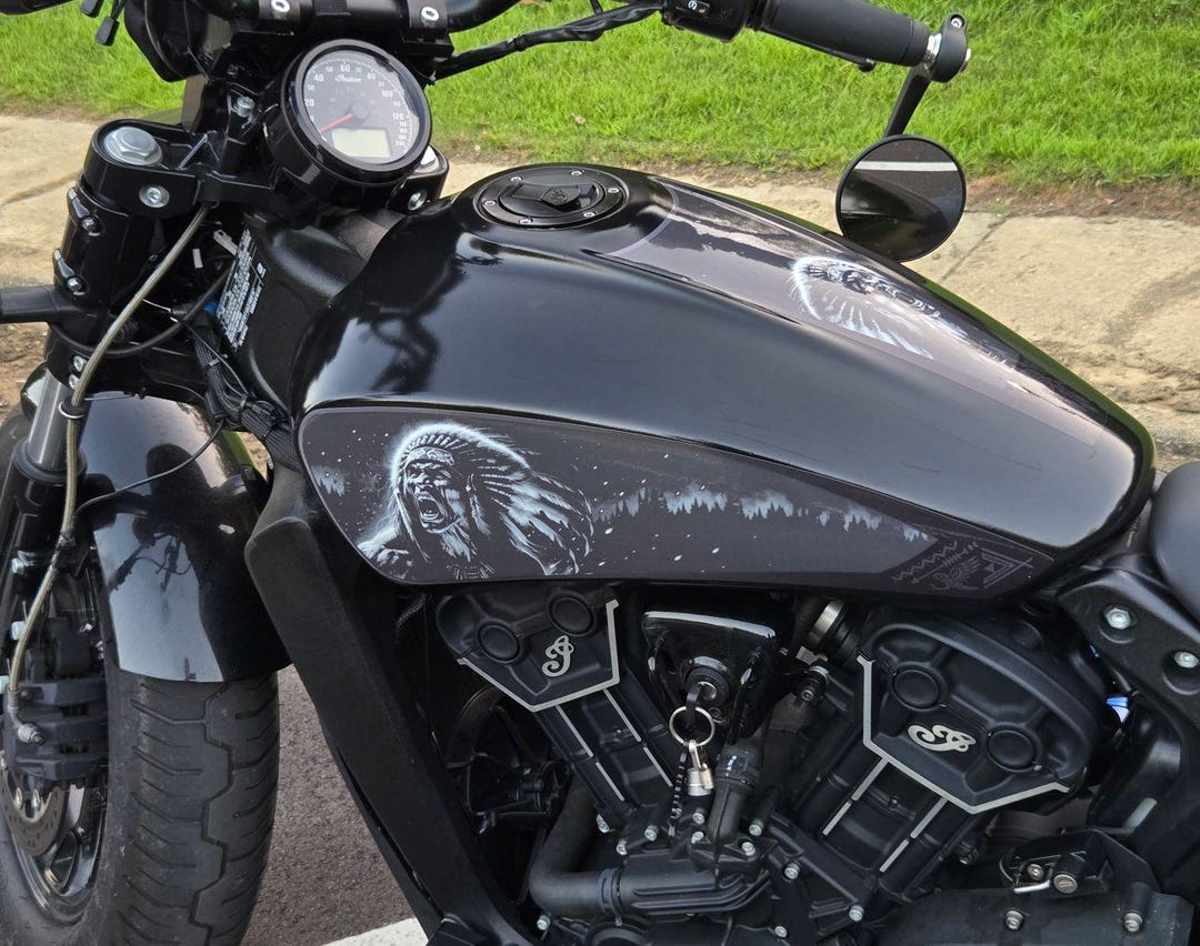 Indian Scout Motorcycle Tank Decals - Ancestral Fire - Blackout Version ...