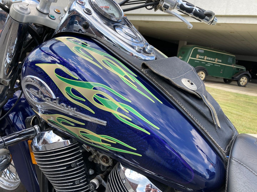 Layered Old School Flames - Motorcycle Decals - 12pc Set - Gold/kiwi ...