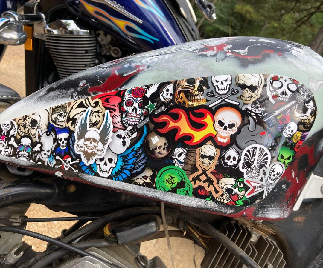 Rat Bike Skulls - 3pc Motorcycle Tank Decal Kit - FOR: Harley Sportster ...
