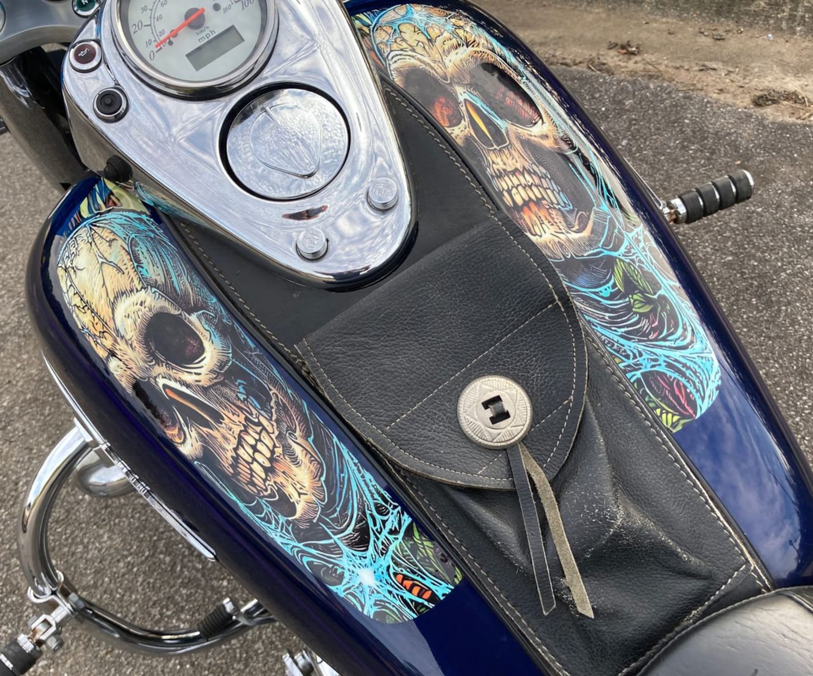 Motorcycle Tank Decal Set - Skulls & Spider Webs - Mural Style 2pc Set ...