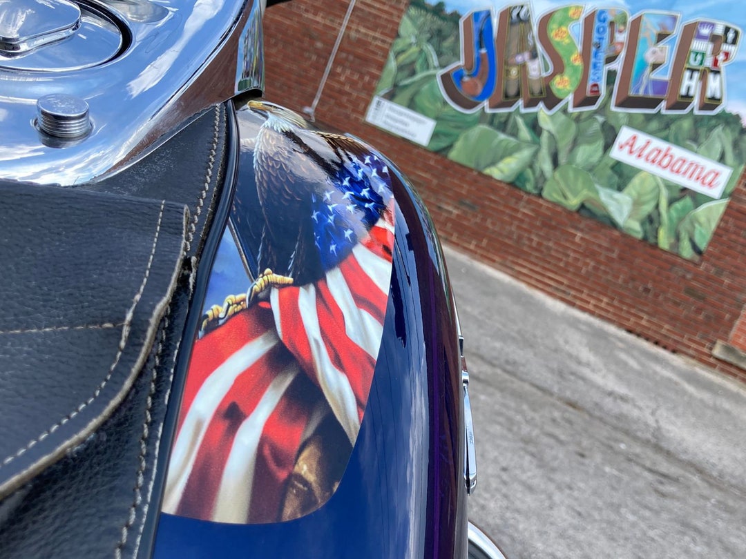 Motorcycle Tank Decals - American Eagle / Flag No. 1 - Mural Style 2pc ...