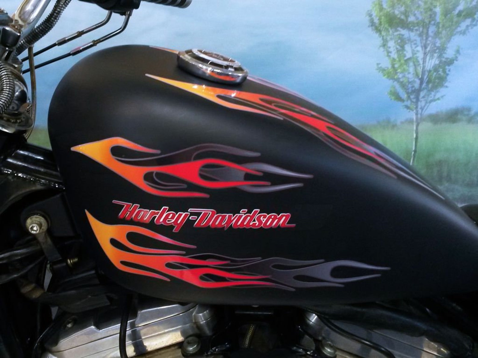 Layered Old School Flames - Motorcycle Decals - 7pc Set - Tangerine ...