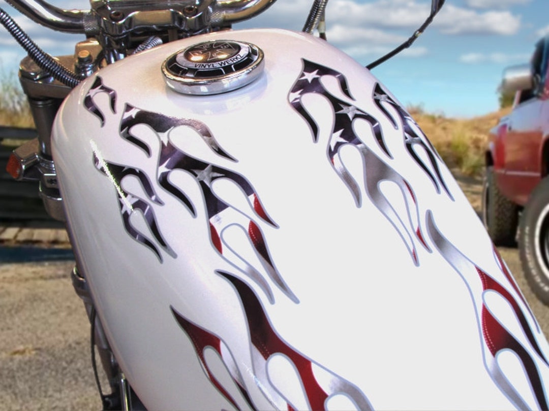American Flag - Flame Decals - 28pc Set - for Harley & All Motorcycles ...