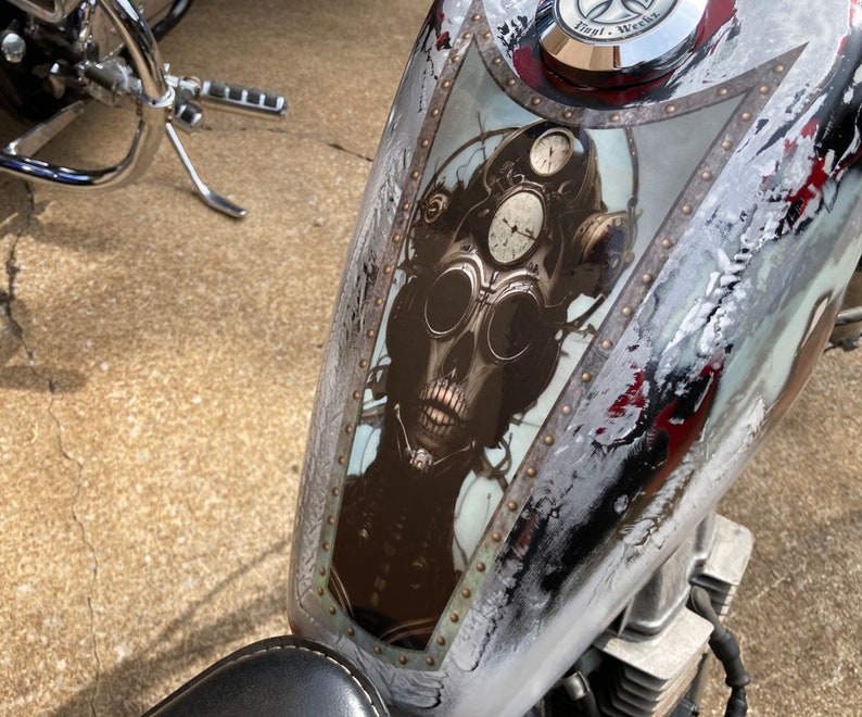 Steampunk Skull - Motorcycle Tank Decal - 1pc - Harley Sportster ...