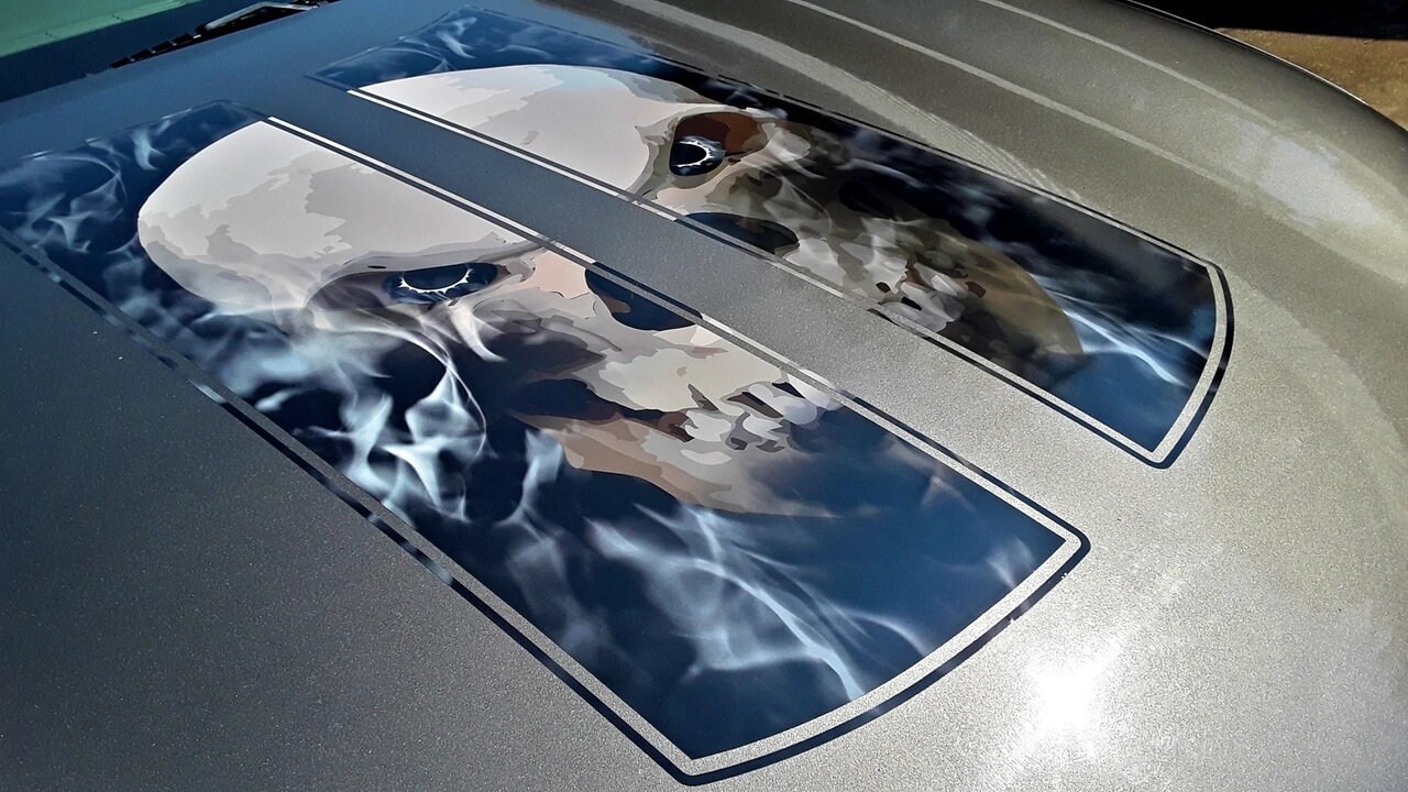 Car / Truck Hood Decals Racing Stripes Skull in Black | Etsy