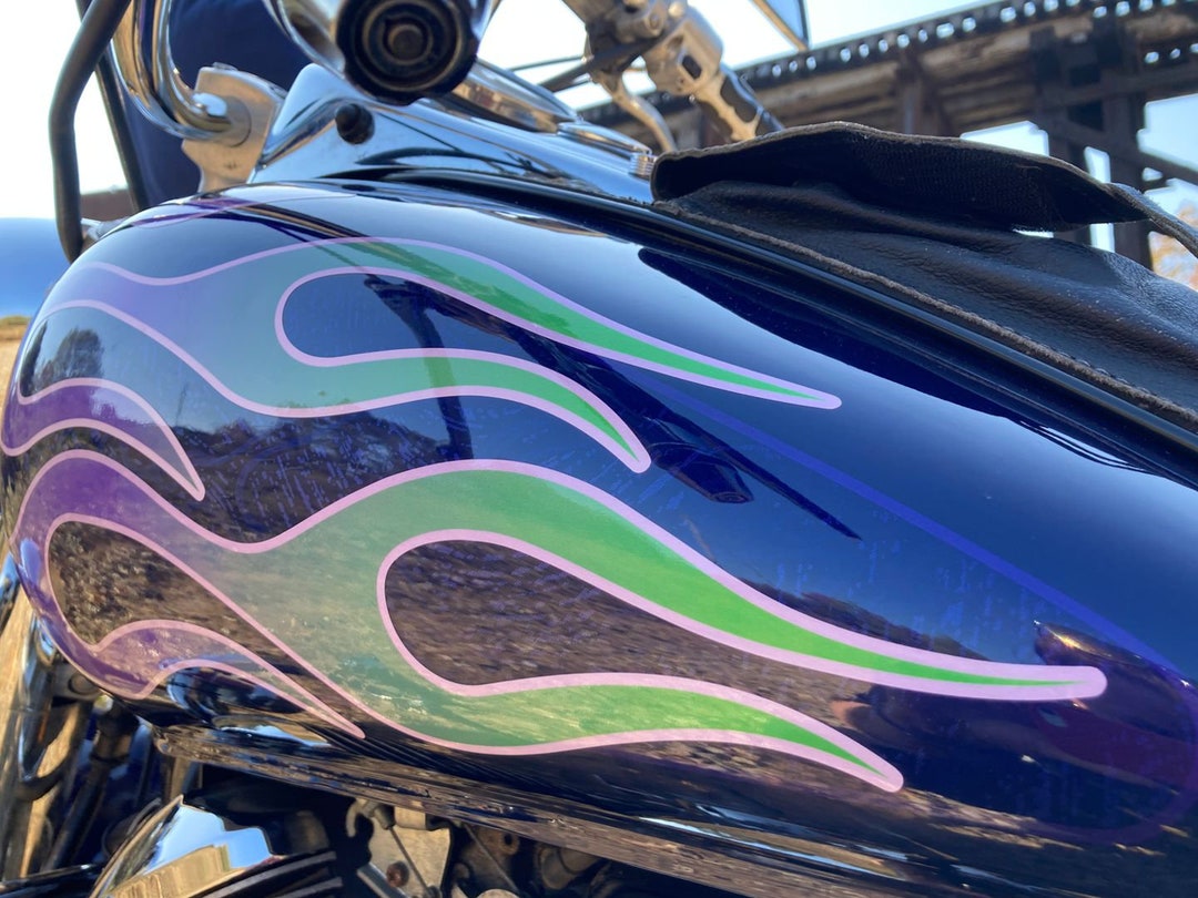 Motorcycle Flame Decals - Hot Rod Big No. 6 - Green and Purple - 6pc ...