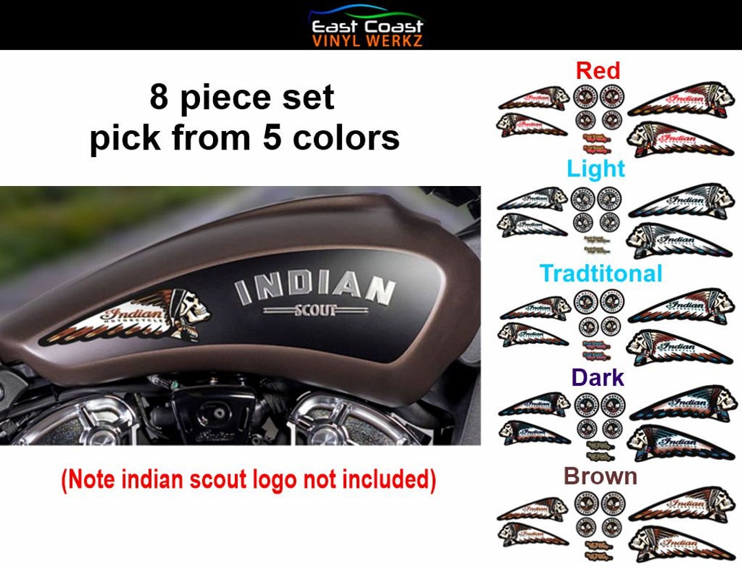Indian Skull Motorcycle Vinyl Decal Logo Tank Set 8 Piece, Choose From ...