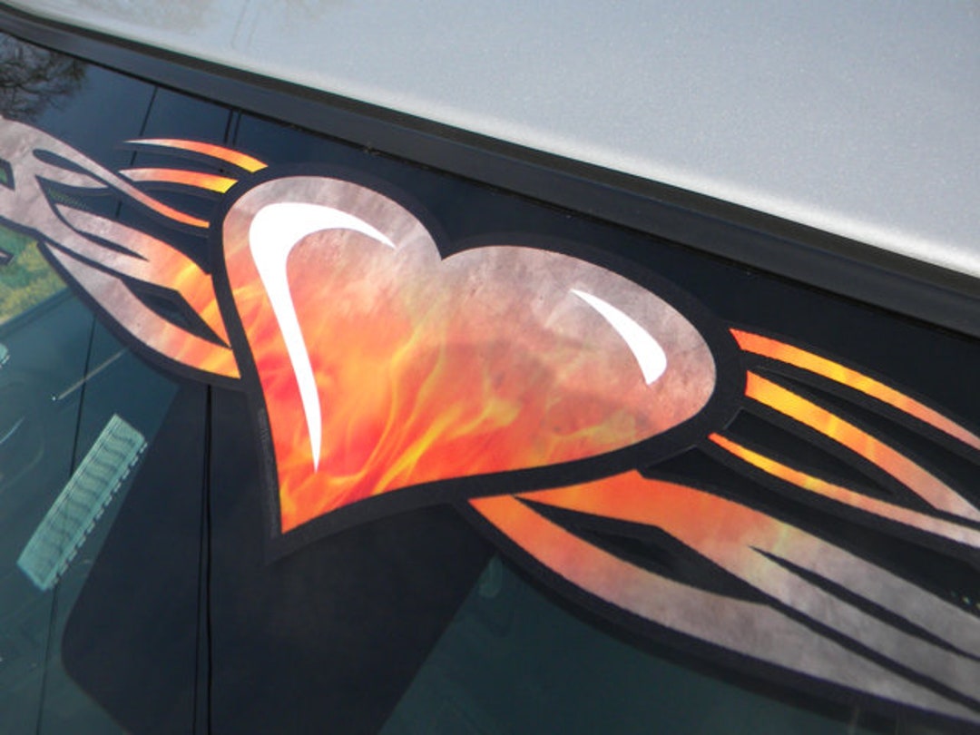 Torched Steel Tribal Heart Windshield Banner Decal With Realistic Fire ...