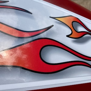 Tribal Flames - Red/orange on White - 3pc Motorcycle Tank Panel Decal ...