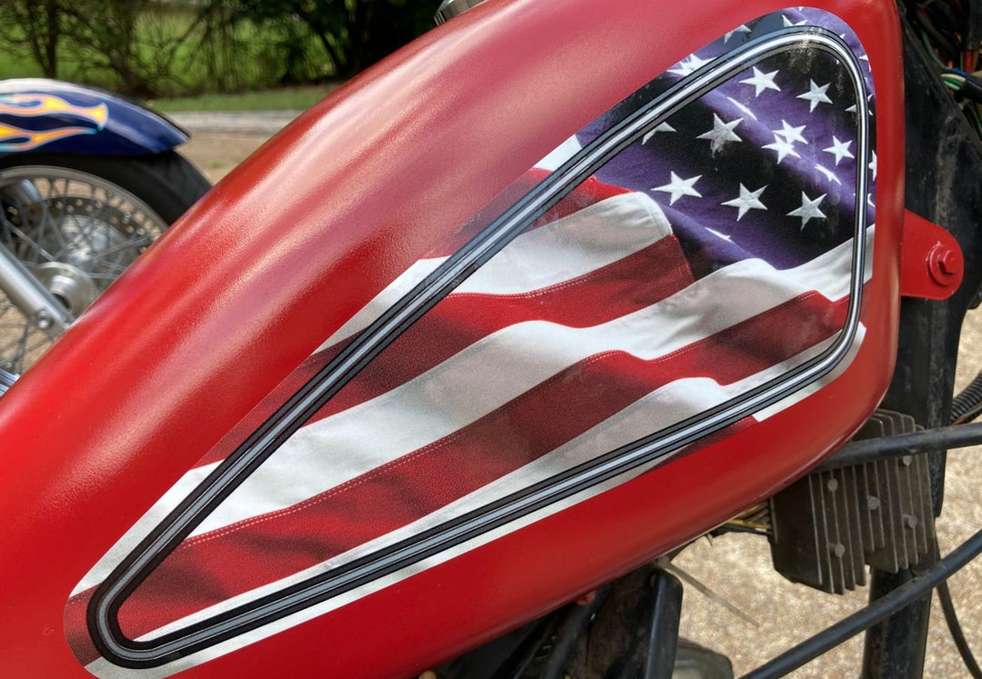 American Flag - 2pc - Motorcycle Tank Side Decal Set for Harley ...