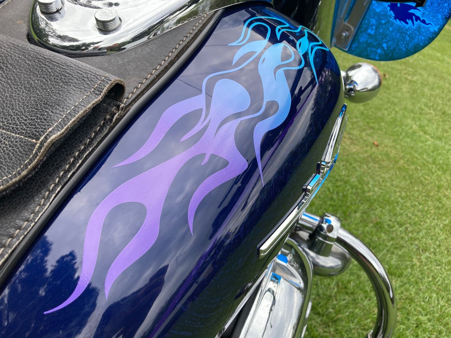 2pc "chaser" Motorcycle Flame Decal Kit - Glacier / Orchid Color - Tank ...