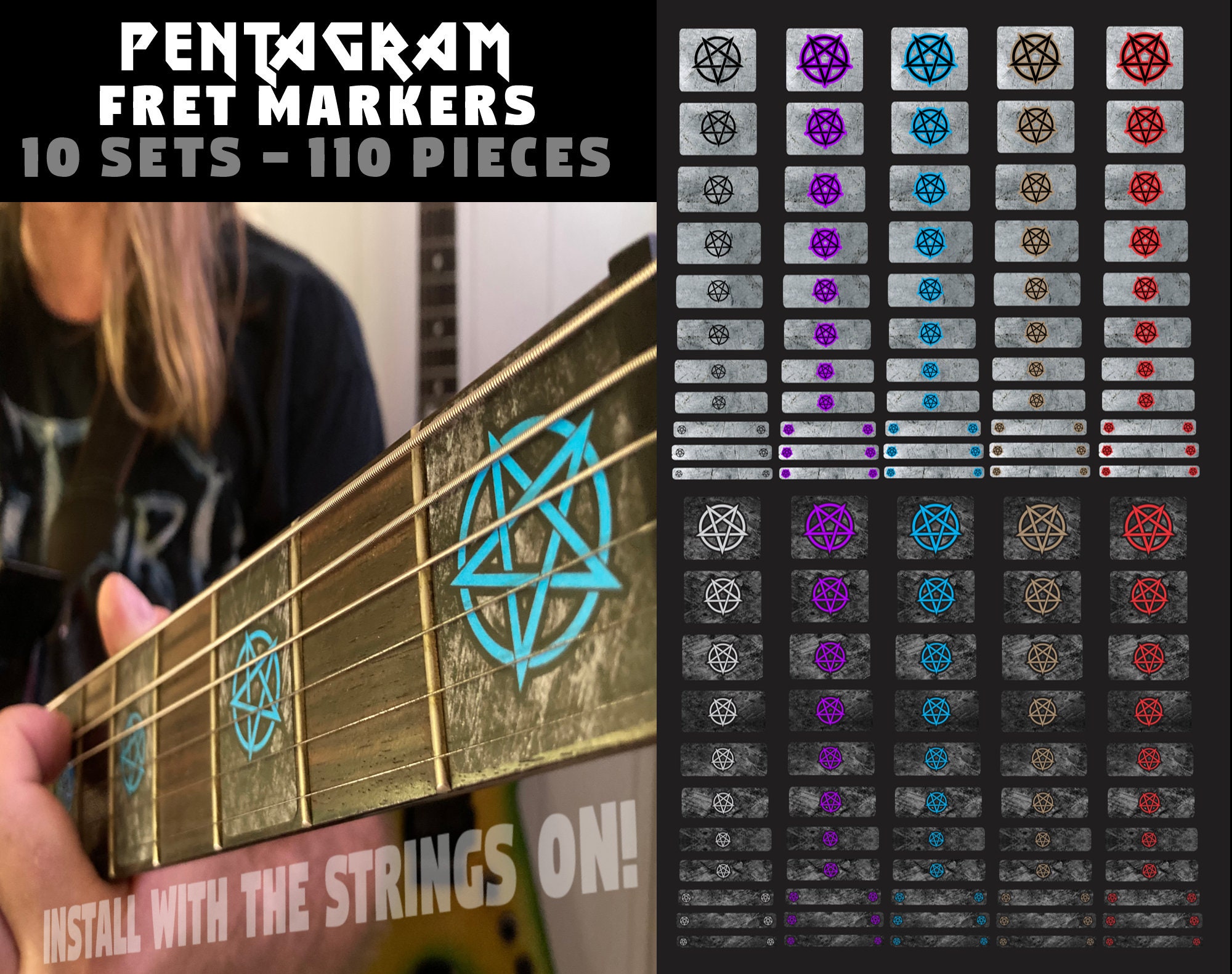 Pentagram Block Fret Marker Decals 110 Pc Set for Gibson - Etsy
