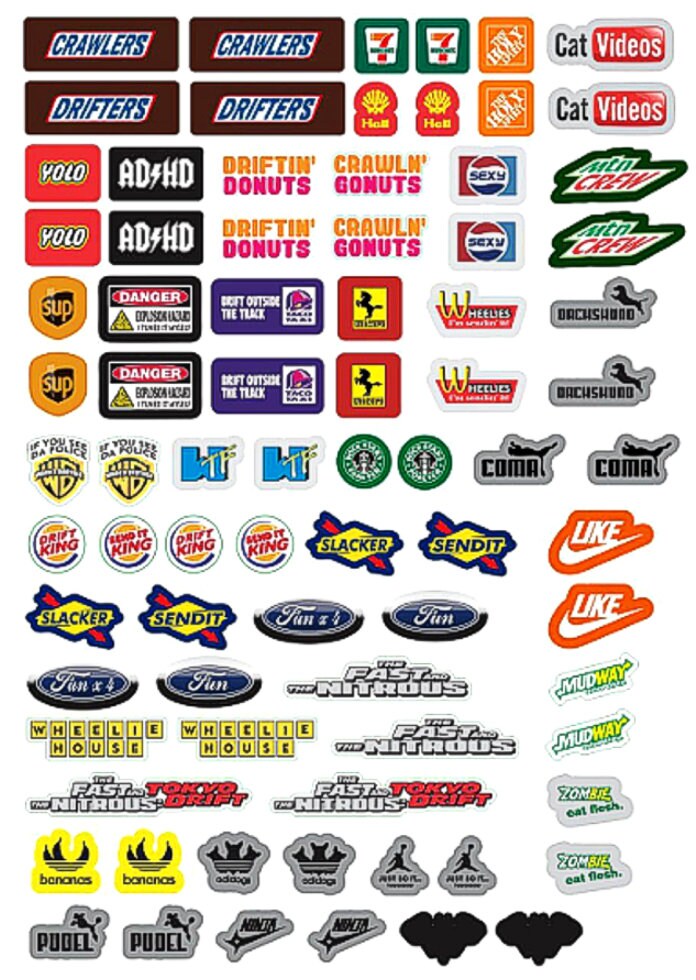 Funny Parody Universal RC Decal / Sticker Set (80 Piece) 1/10 - 1/8 ...