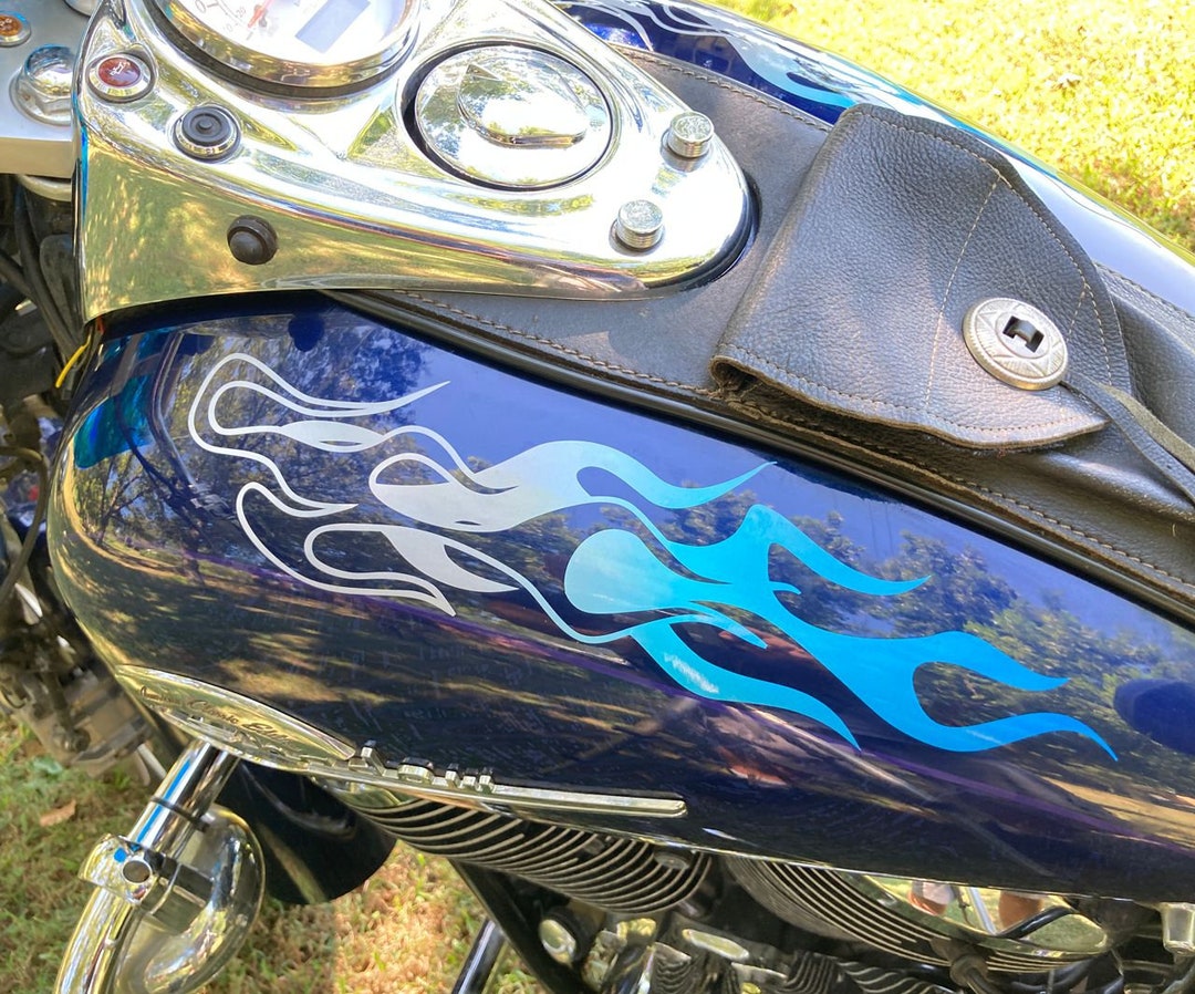 2pc "chaser" Motorcycle Flame Decal Kit - Smoke / Glacier Color - Tank ...