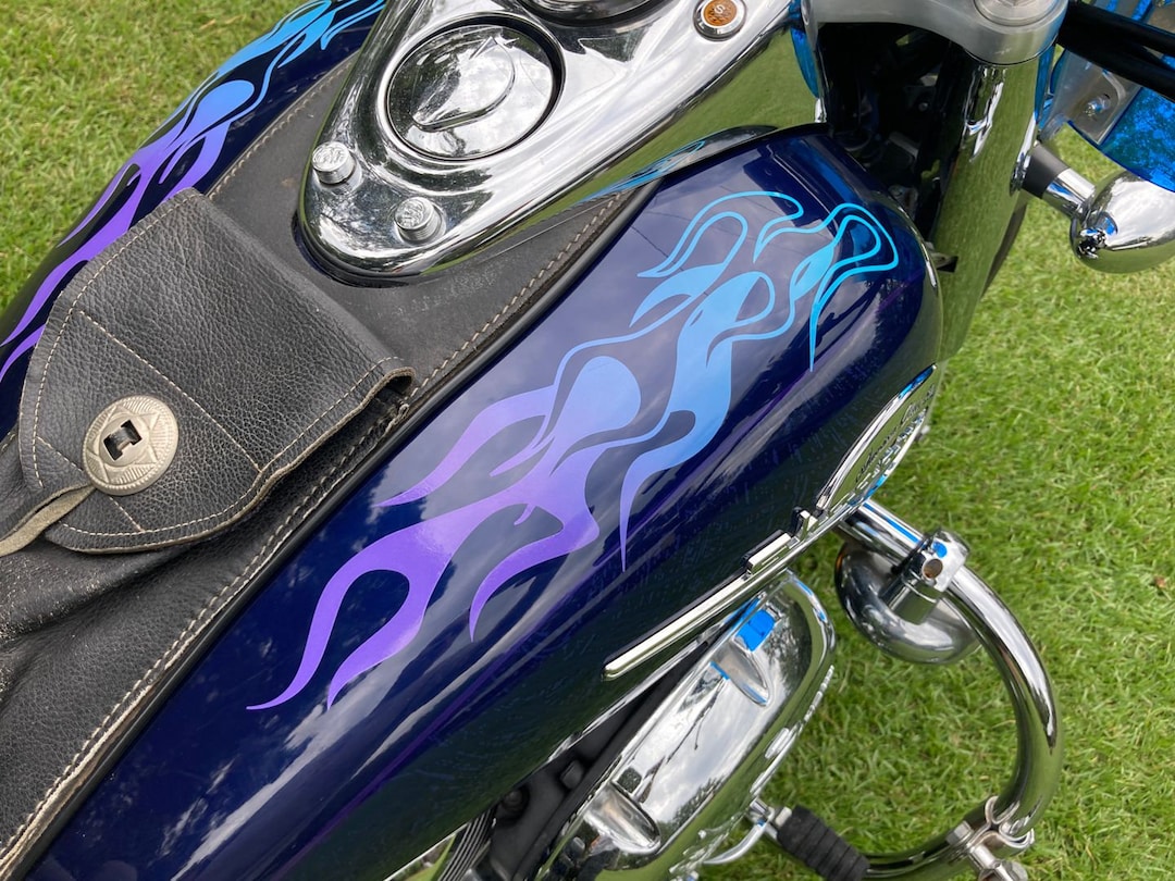 2pc "chaser" Motorcycle Flame Decal Kit - Glacier / Orchid Color - Tank ...