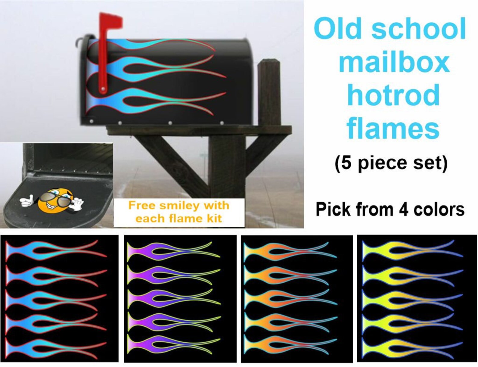 Old School Mail Box Hotrod Flames - 5 Piece Set (pick From 4 Colors ...