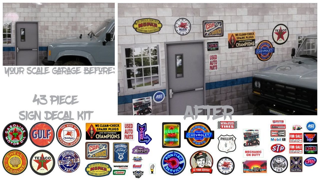 1/10 Scale RC Car / Truck - Scale Garage Sign Vinyl Decal Set - 43 ...
