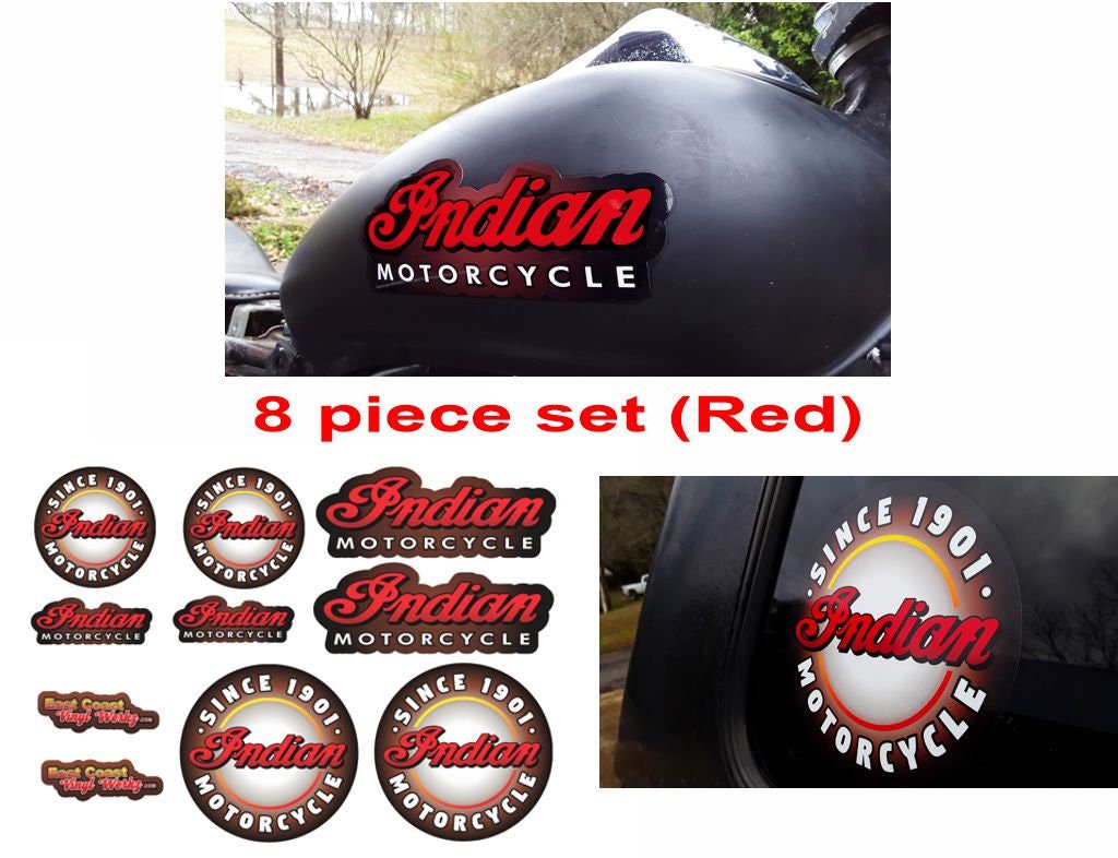 Indian 1901 Motorcycle Vinyl Decal Tank Logo 8 Piece Set, Choose From 5 ...
