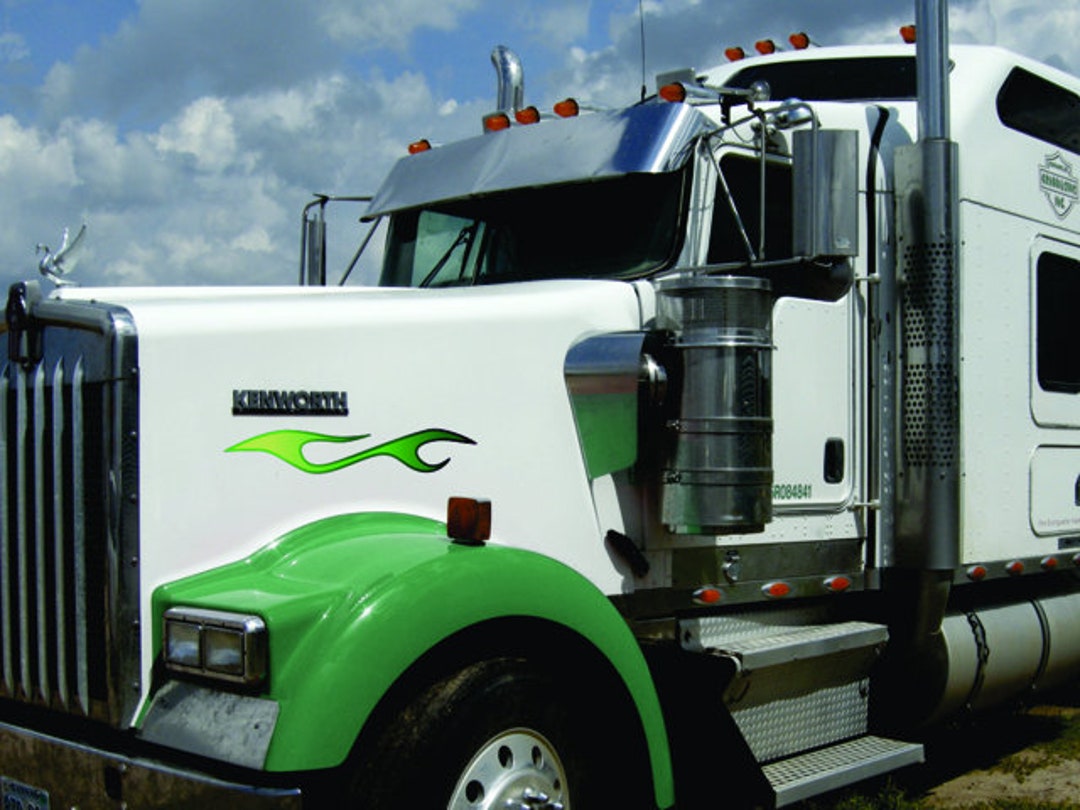 Flame Decals 2pc Set Key Lime for Peterbilt Kenworth Wrecker Tow Truck ...