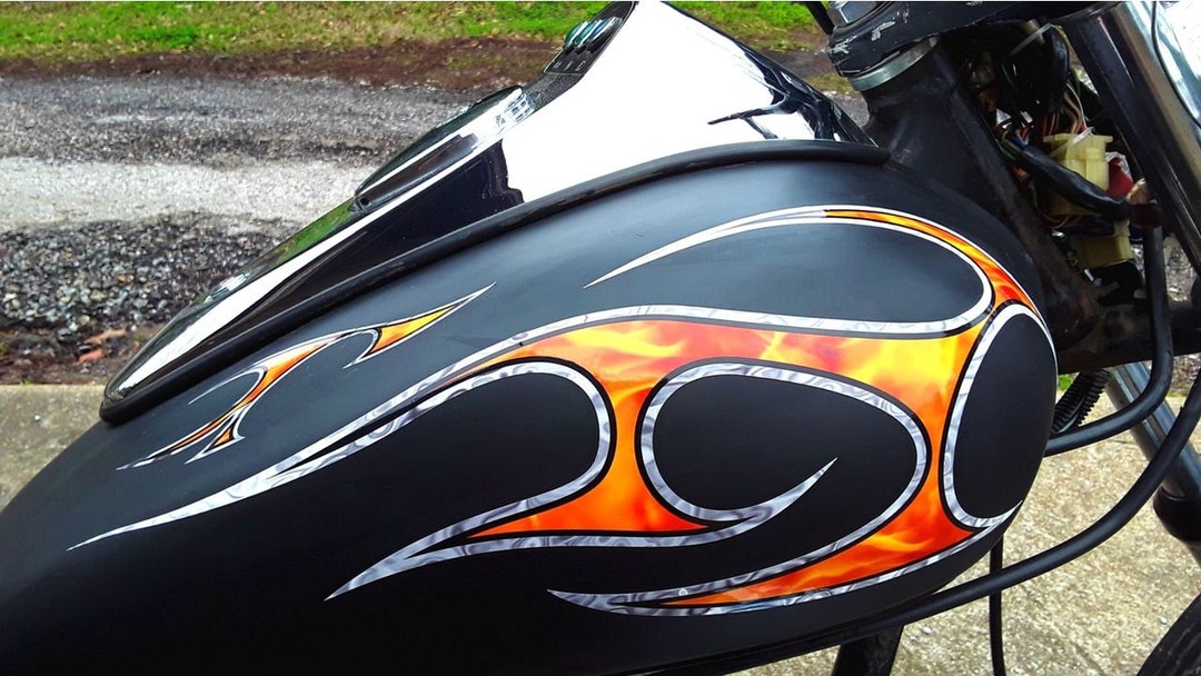 Tribal Flames Motorcycle Decals - 6pc Set - Ture Fire W/silver Foil ...