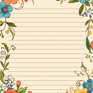 Five Fresh Flowers Lined Journaling/stationery/scrapbooking Sheets ...
