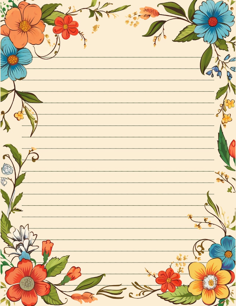 Five Fresh Flowers Lined Journaling/stationery/scrapbooking Sheets ...
