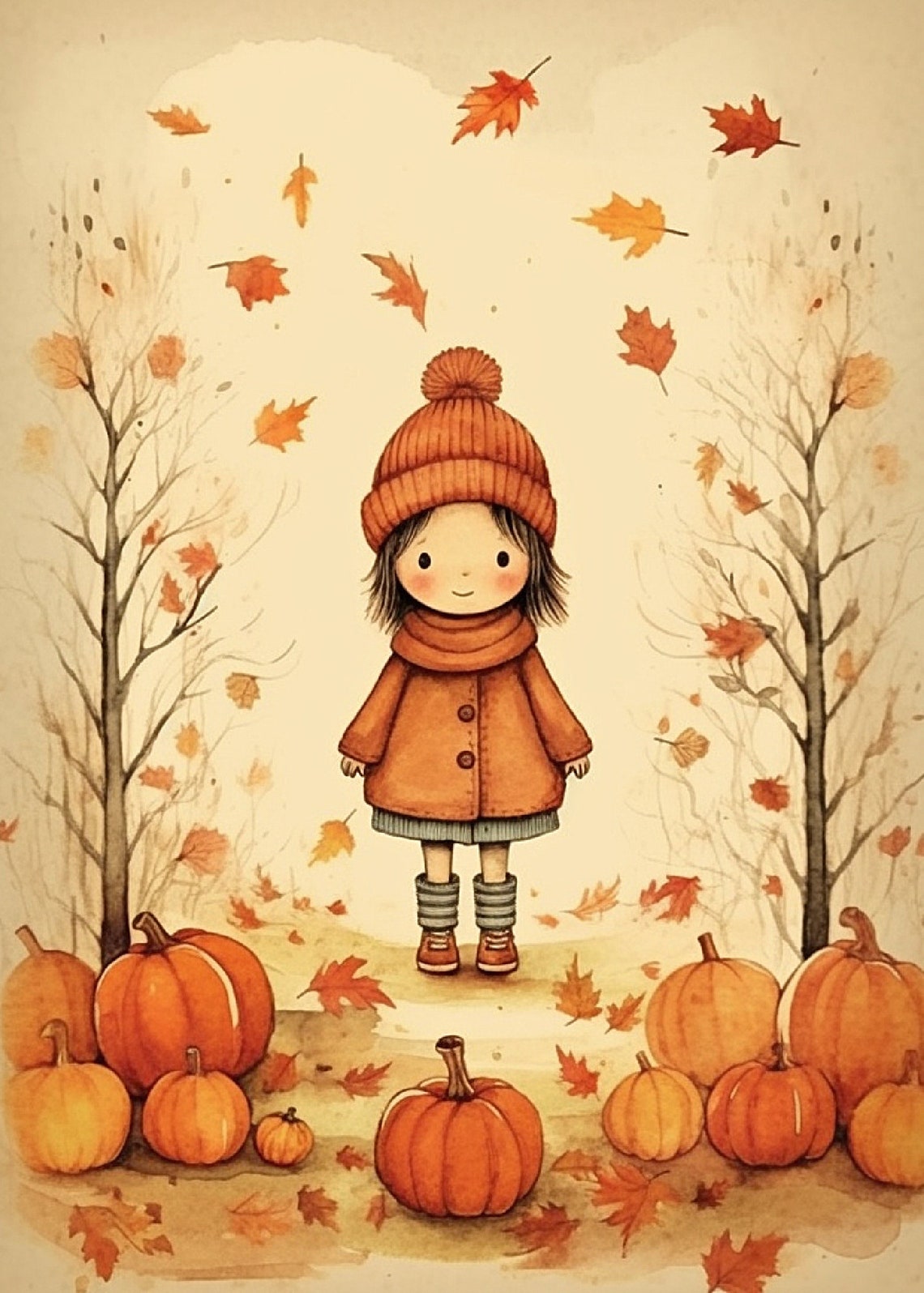 Cute Autumn Girl Card Designs for Instant Download--print at Home--art ...