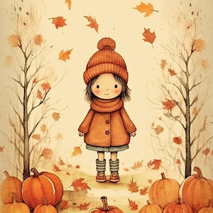 Cute Autumn Girl Card Designs for Instant Download--print at Home--art ...