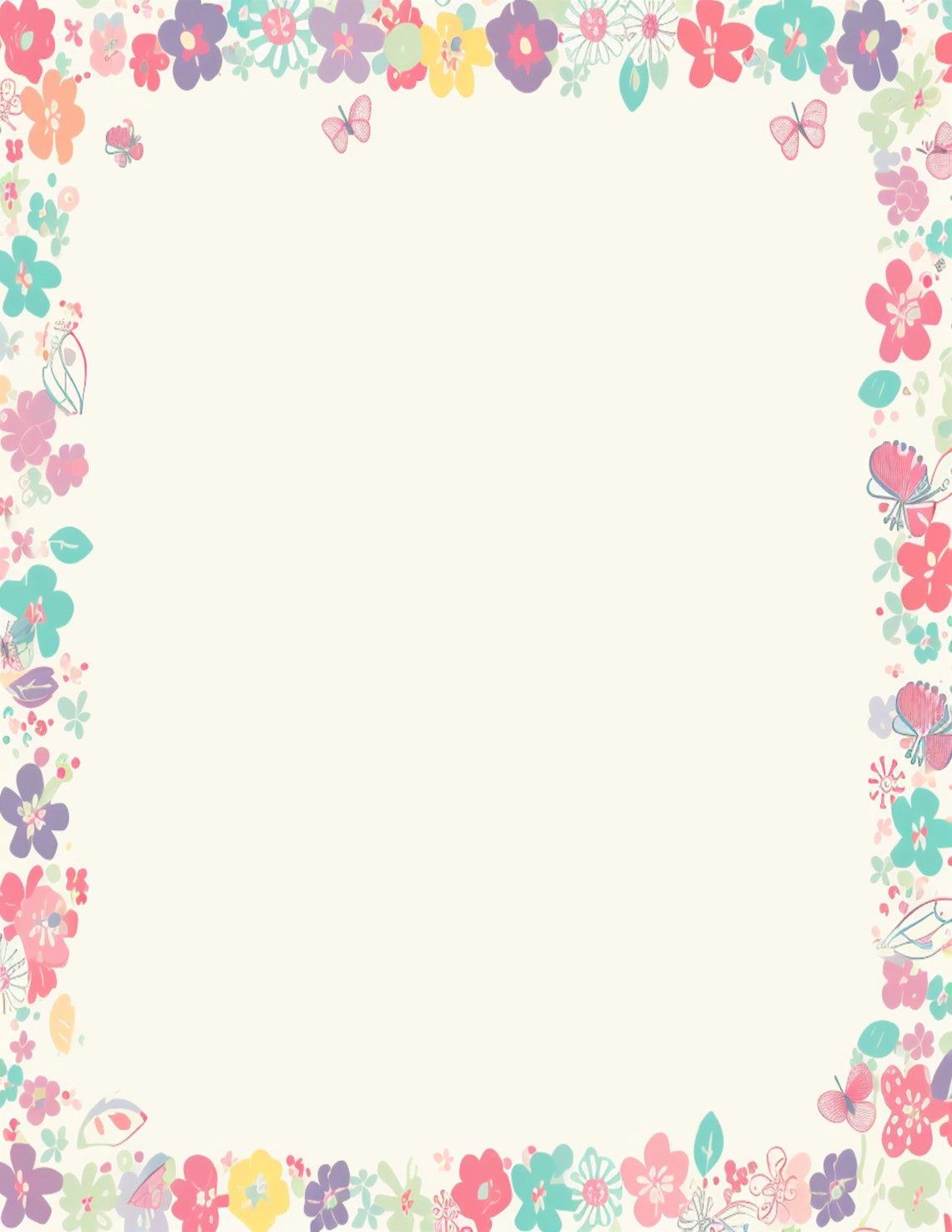 Happy Flowers Lined and Unlined Writing Papers--instant Download--8 1/2 ...