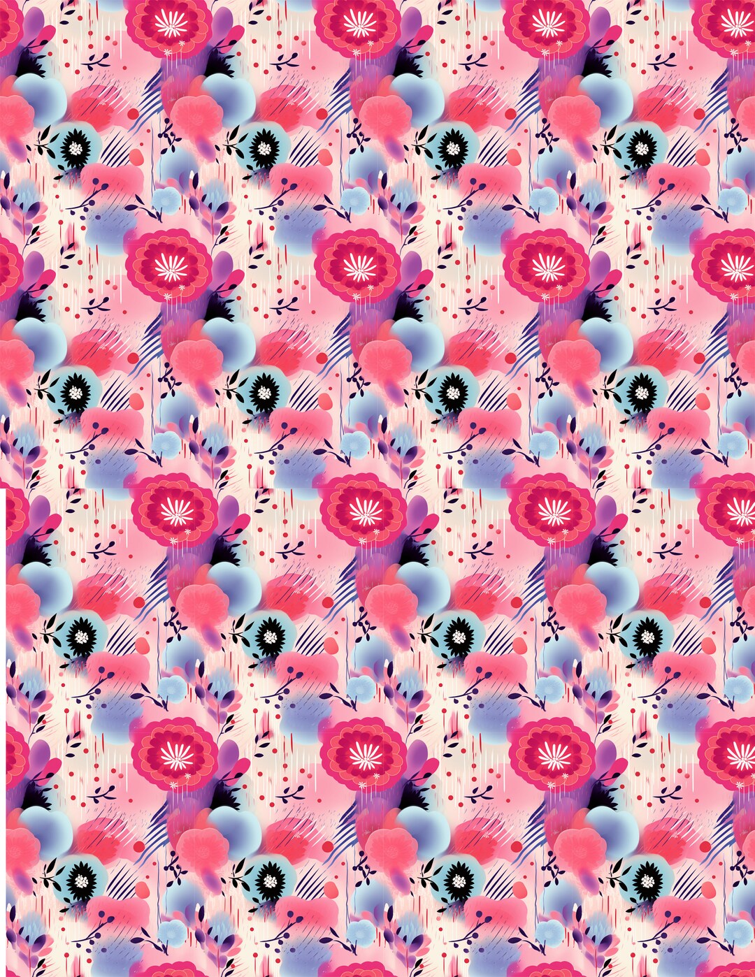 Printable Dollhouse Wallpaper, Three Funky Floral Patterns--jpg ...