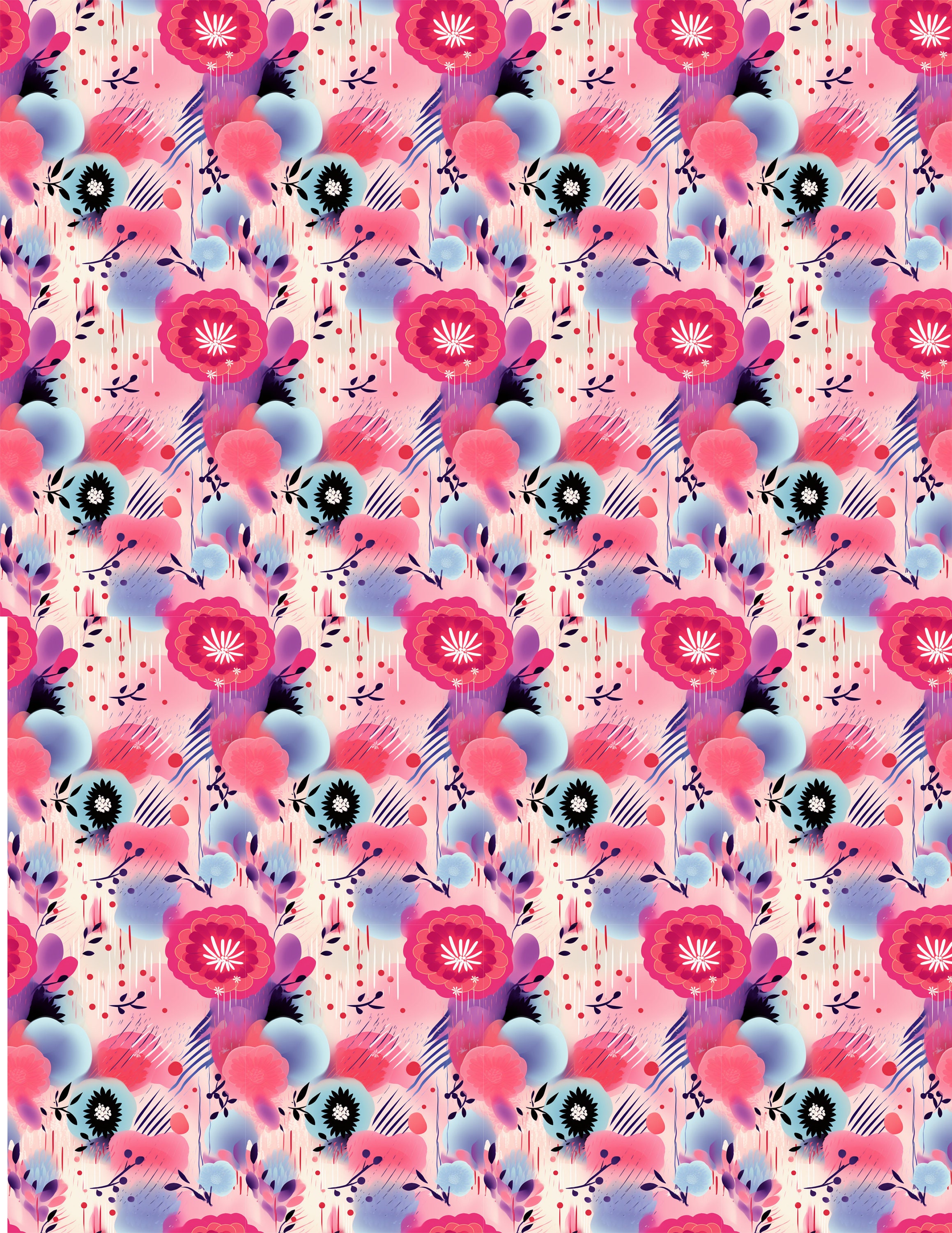 Printable Dollhouse Wallpaper, Three Funky Floral Patterns--jpg ...