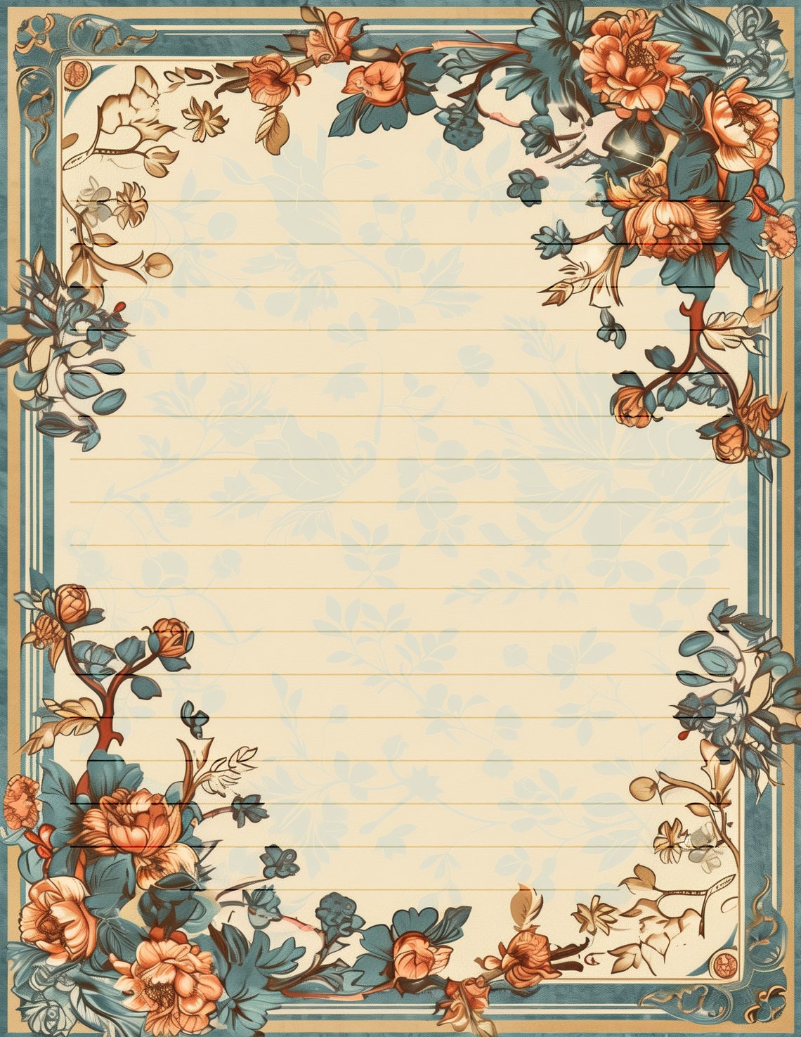 Vintage Flora Lined and Unlined Writing Papers--instant Download--8 1/2 ...