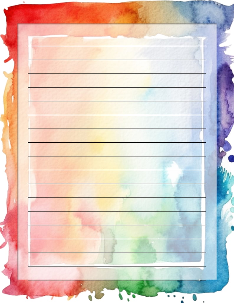 Rainbow Watercolor Lined and Unlined and Plain Writing Papers--instant ...