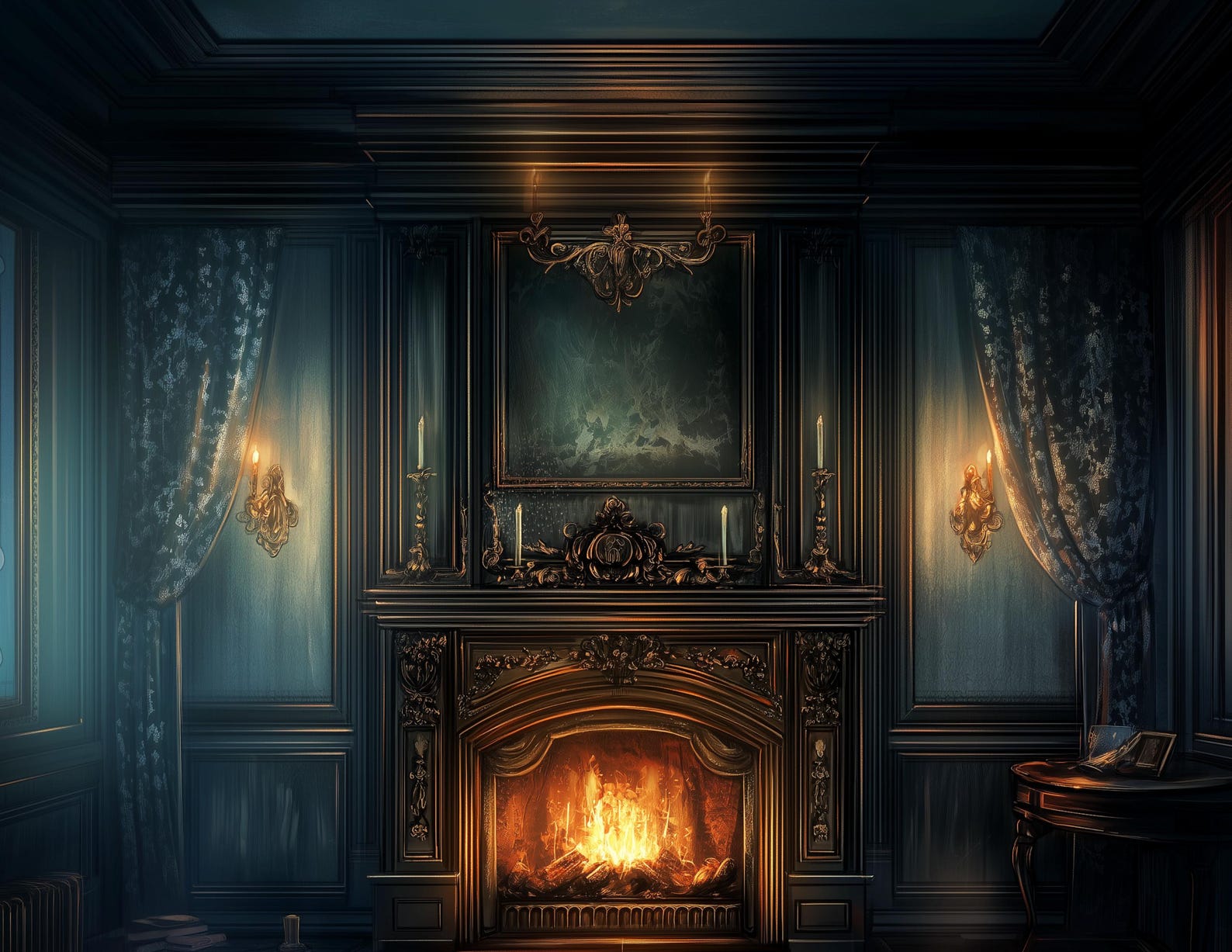 Two Landscape Oriented Victorian Gothic Fireplace Walls, Dollhouse ...