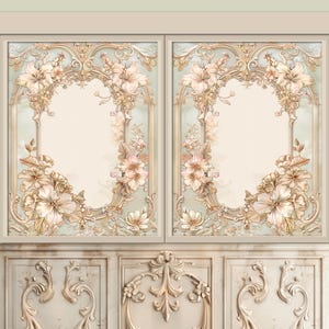 Dollhouse Wallpaper, Blue Floral Painted Decorative Panels--jpg Files ...