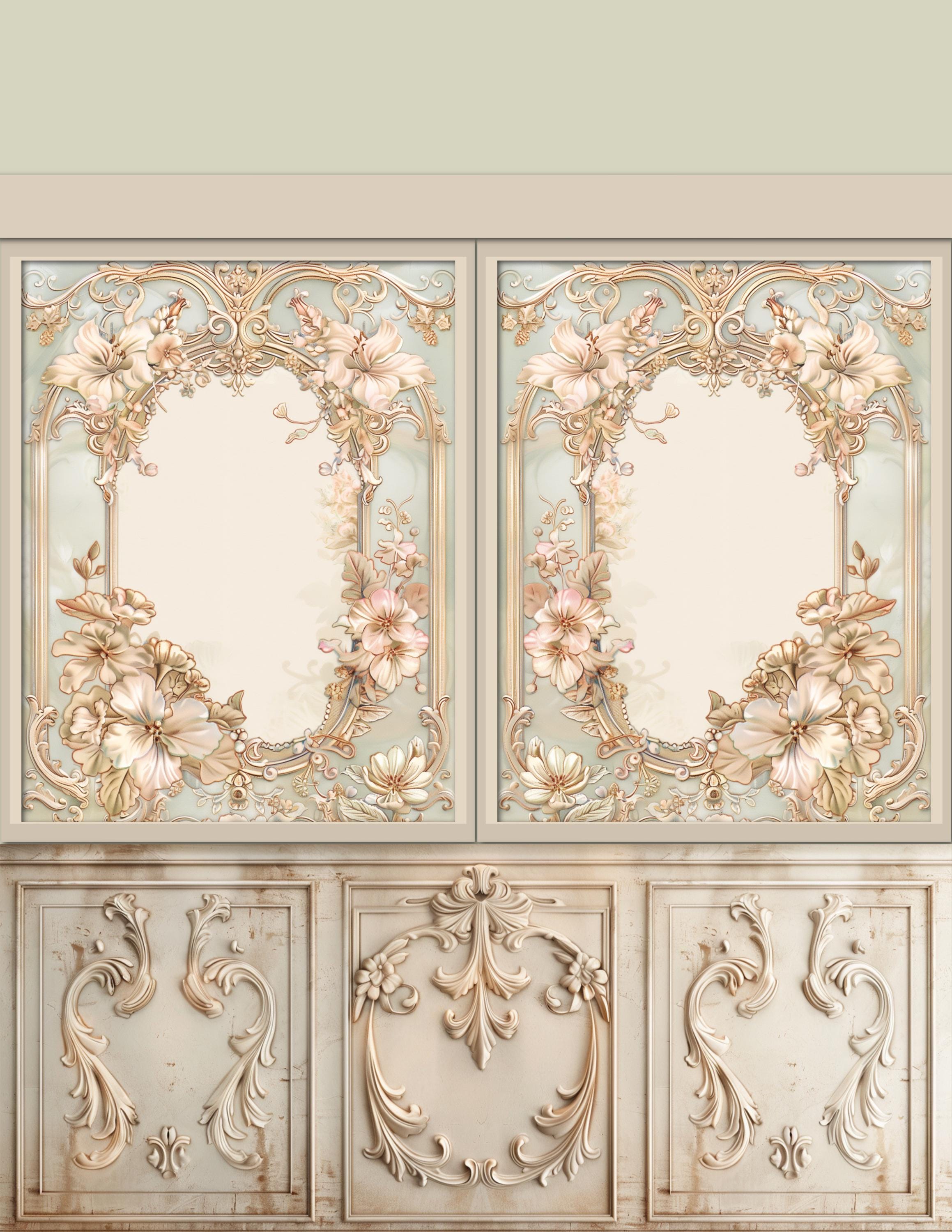 Dollhouse Wallpaper, Blue Floral Painted Decorative Panels--jpg Files ...