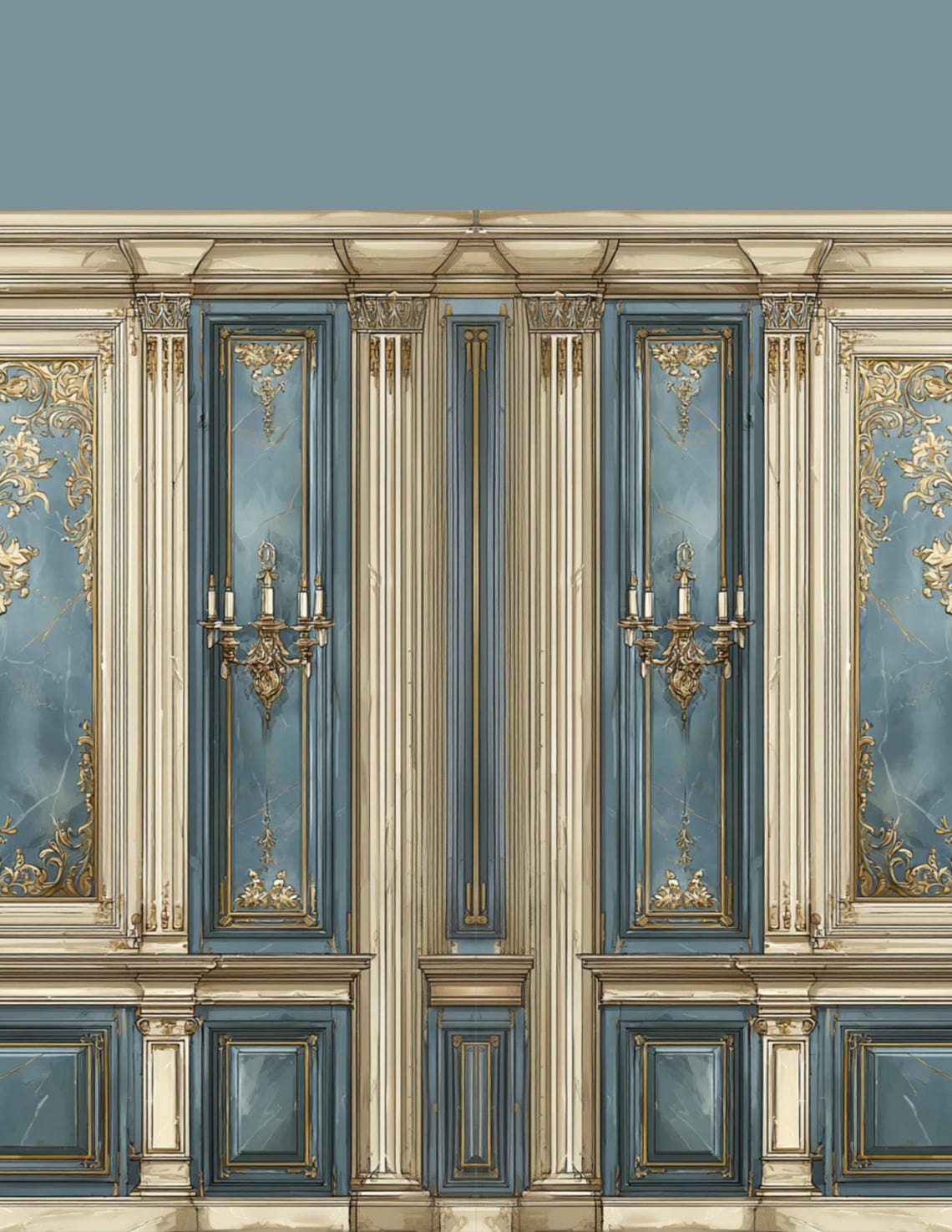 Dollhouse Wallpaper, Five Elaborate Faux Marble and Blue Panel Walls ...