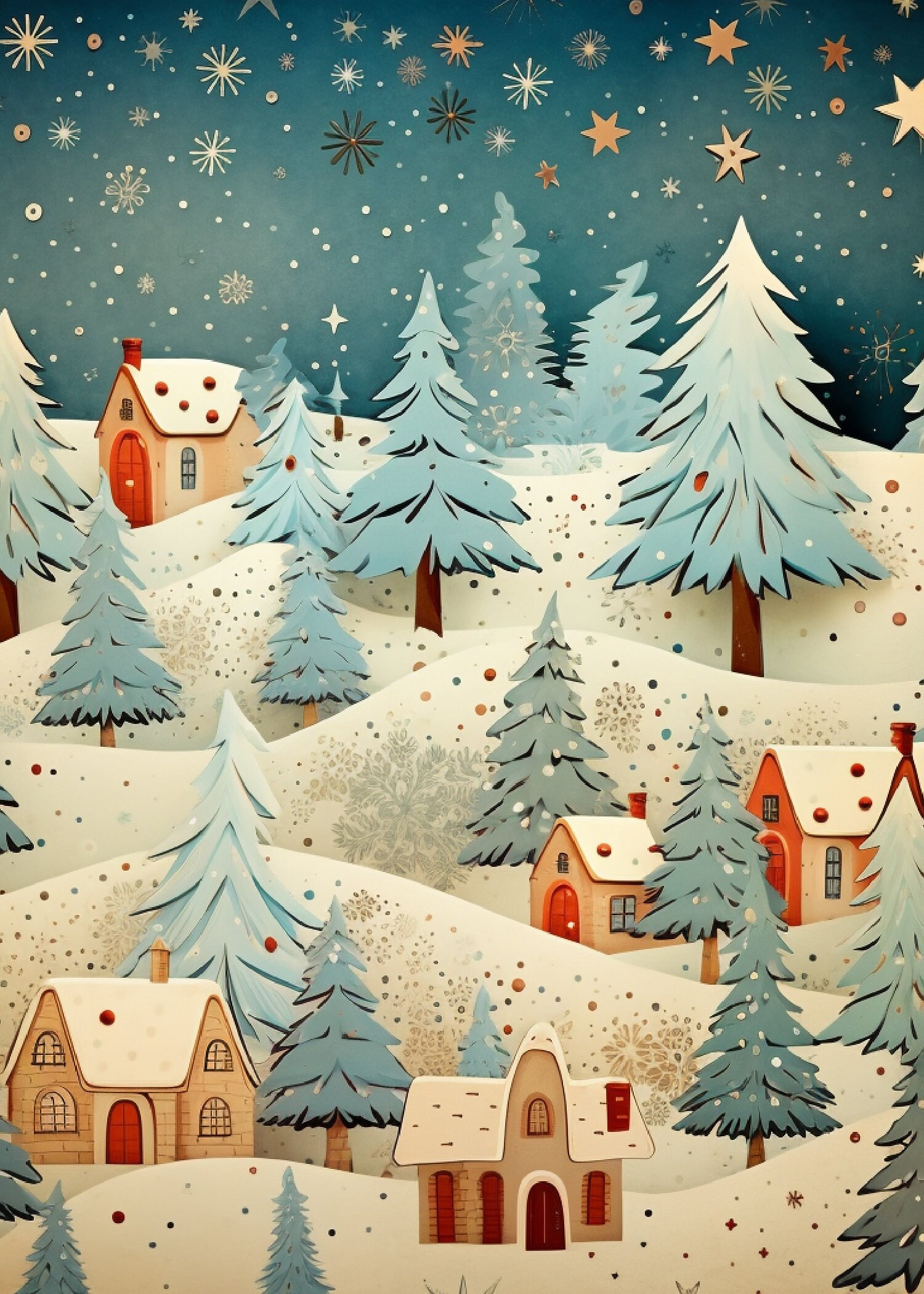 Five Christmas Themed Landscape and Portrait Oriented Greeting Card Art ...