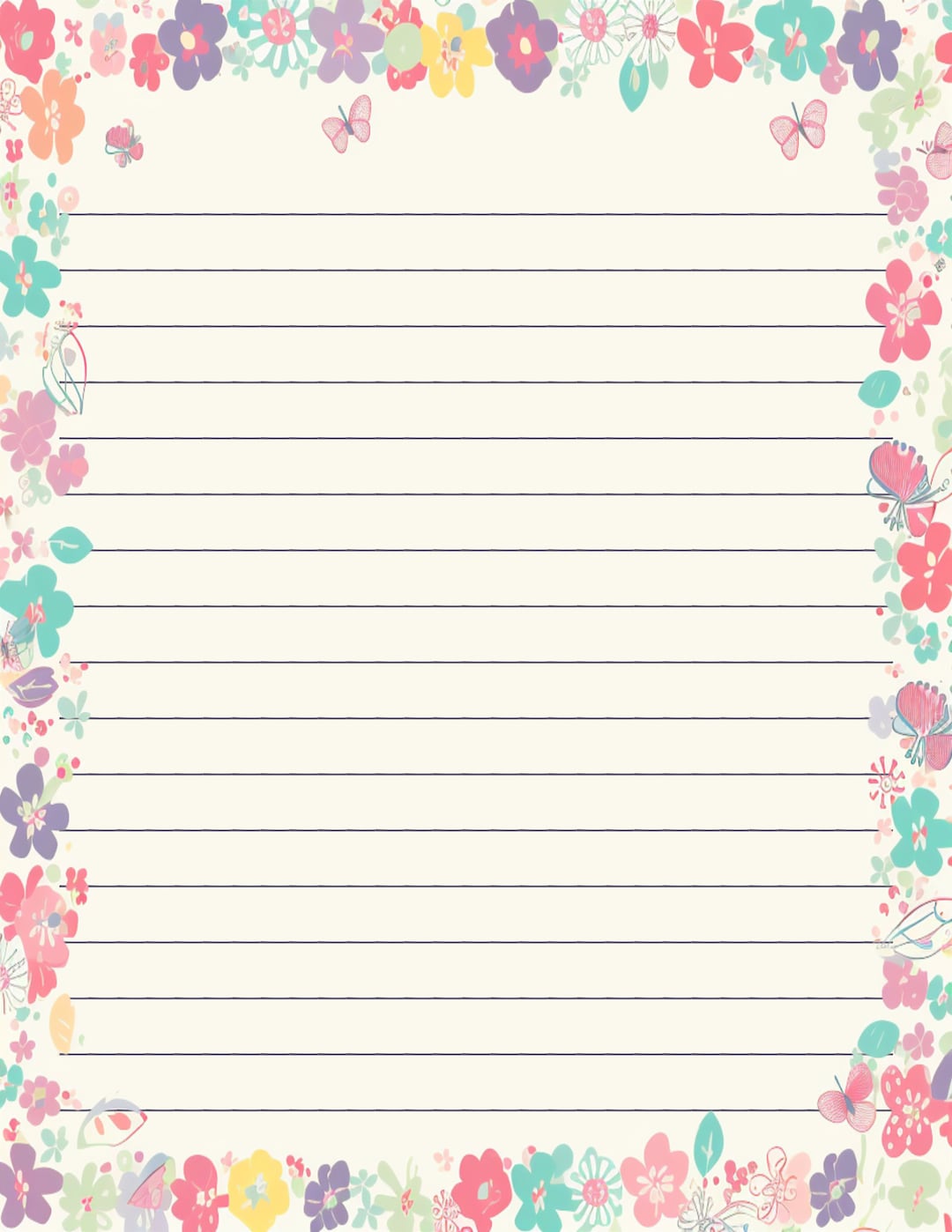 Happy Flowers Lined and Unlined Writing Papers--instant Download--8 1/2 ...
