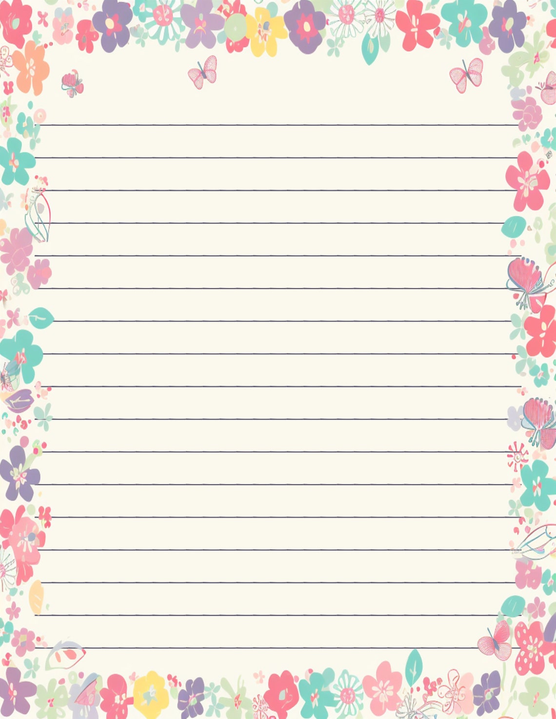 Happy Flowers Lined and Unlined Writing Papers--instant Download--8 1/2 ...