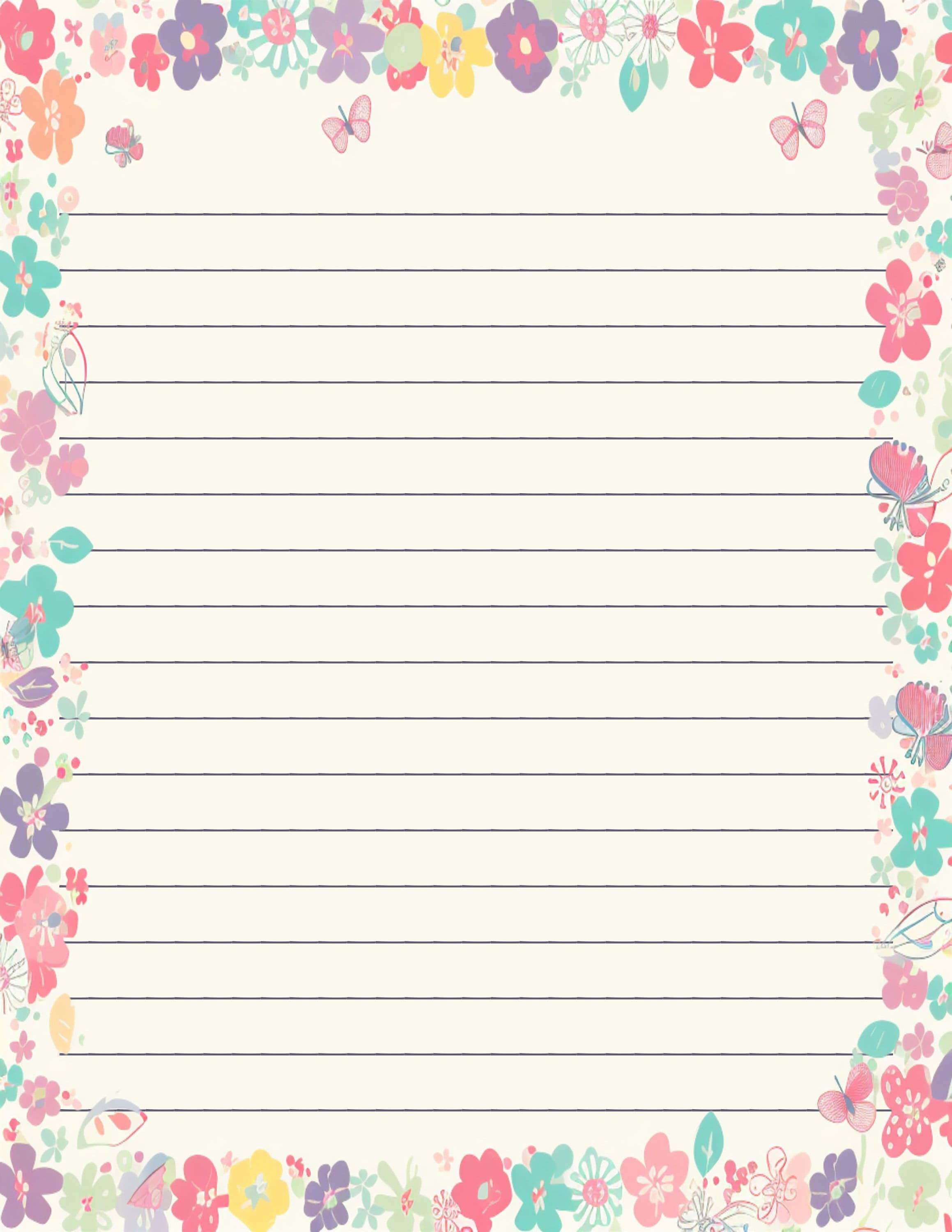 Happy Flowers Lined and Unlined Writing Papers--instant Download--8 1/2 ...